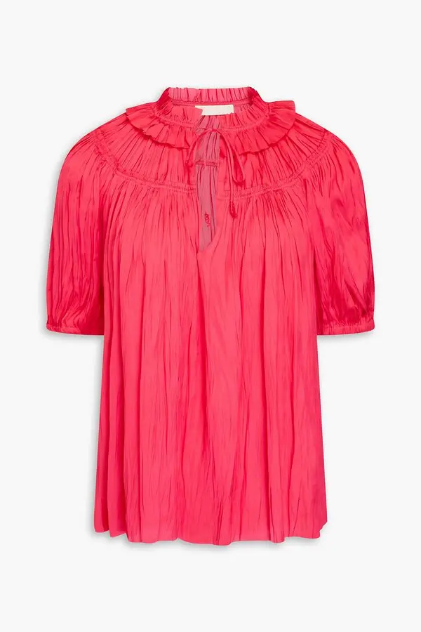 Ulla Johnson Ruffled Crinkled Satin Top - Fuchsia
