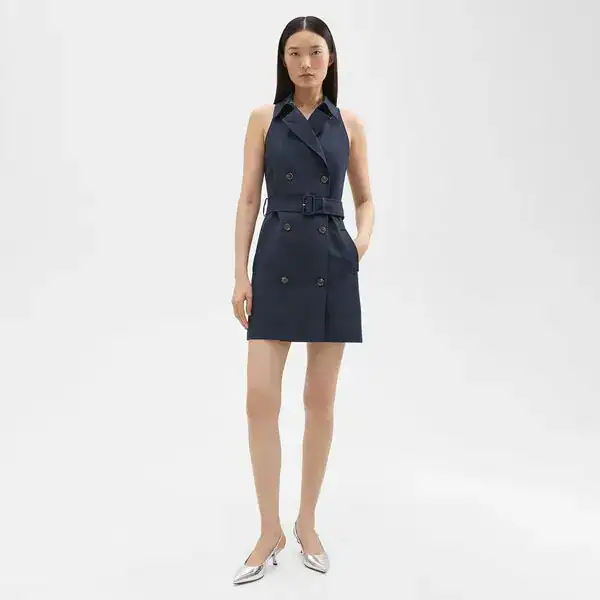 Theory Halter Trench Mini Dress In Good Wool In Nocturne Navy - 51% Off |  Editorialist