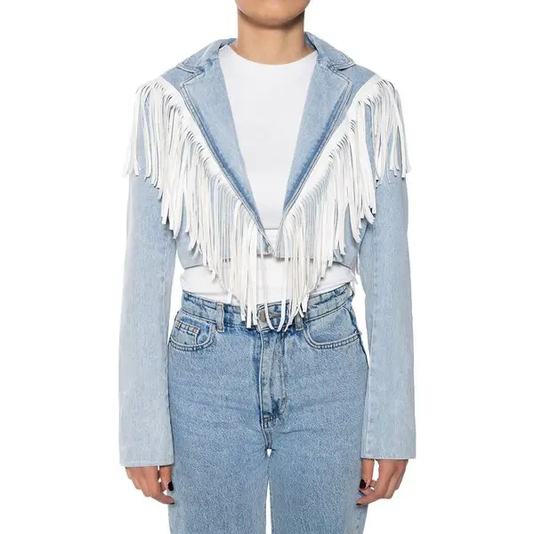 AZALEA WANG Fringe Denim Jacket