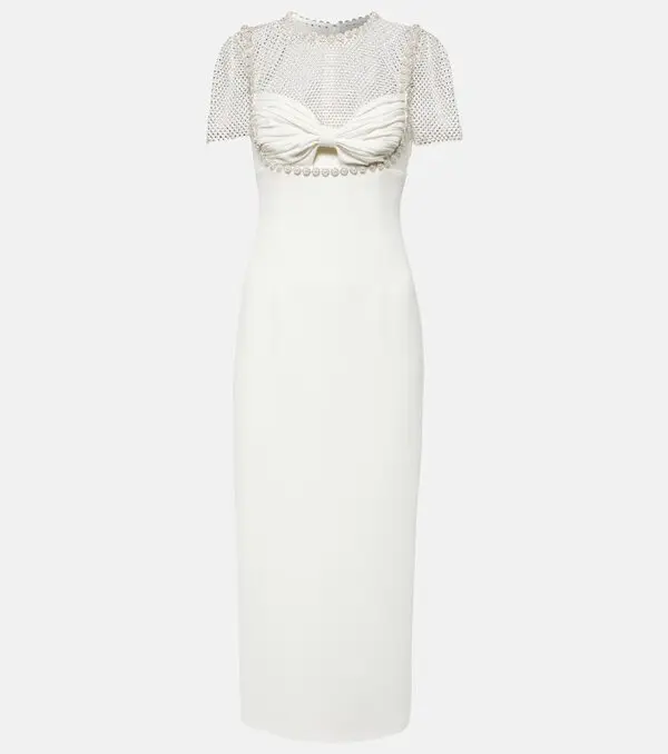 SELF-PORTRAIT Bridal Embellished Crêpe Midi Dress