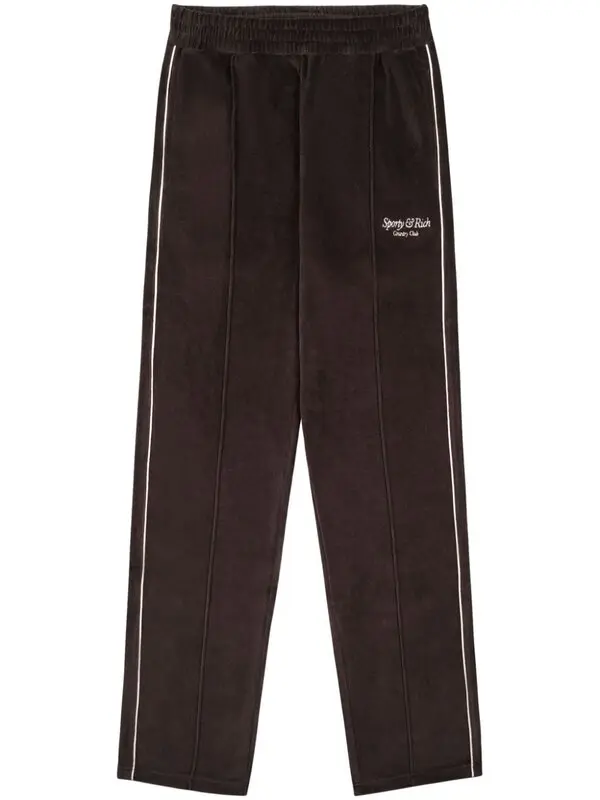 SPORTY & RICH Script-logo Velour Track Pants - Brown