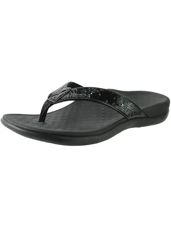 Vionic 44 Tide Sq Sequined Orthotic Thong Sandals - Black | Editorialist