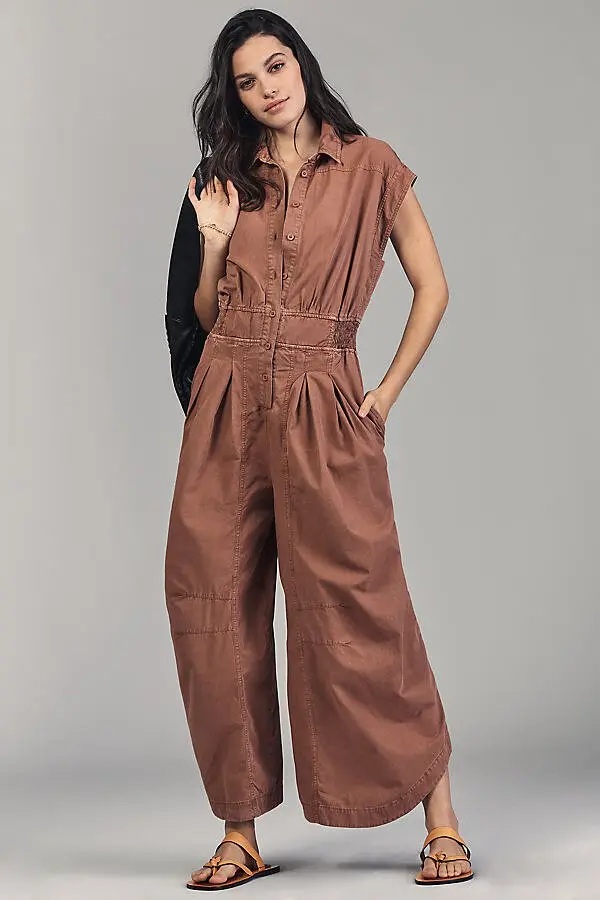 Anthropologie Shirting Parachute Jumpsuit - Mink Blush