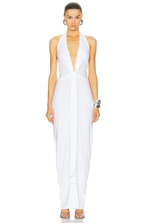Norma Kamali Tie Front Halter Gown - Snow White