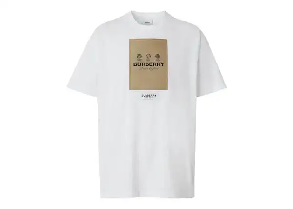 BURBERRY Tシャツ Burberry Label Applique Cotton Oversized T-Shirt - White