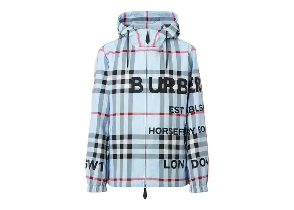 Burberry Horseferry Print Check Nylon Hooded Jacket - Pale Blue