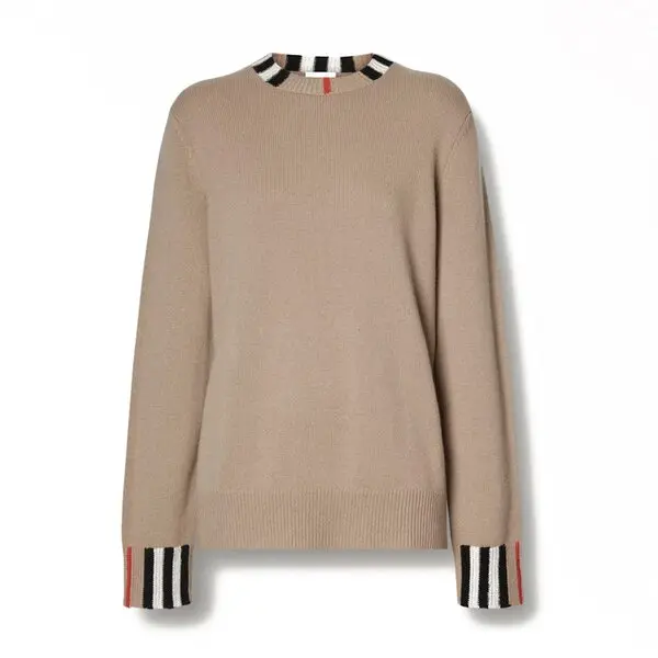Burberry Icon Stripe Trim Cashmere Sweater