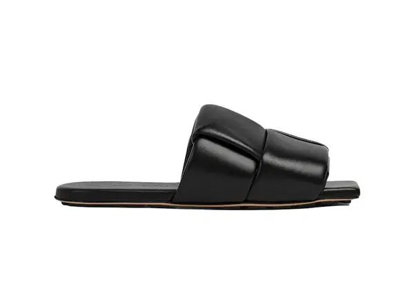 Bottega Veneta Flat Leather Sandal - Black