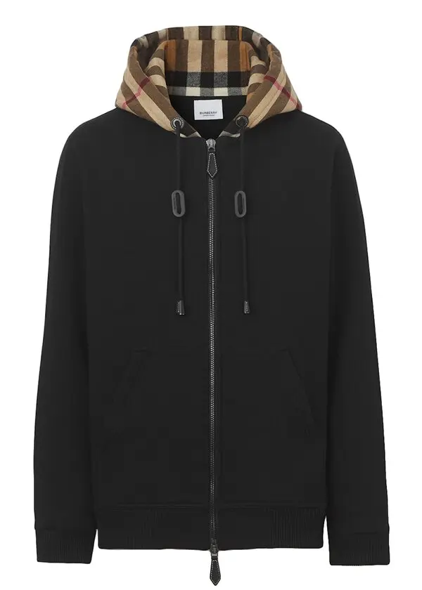Burberry Check Hood Cotton Blend Zip-front Top