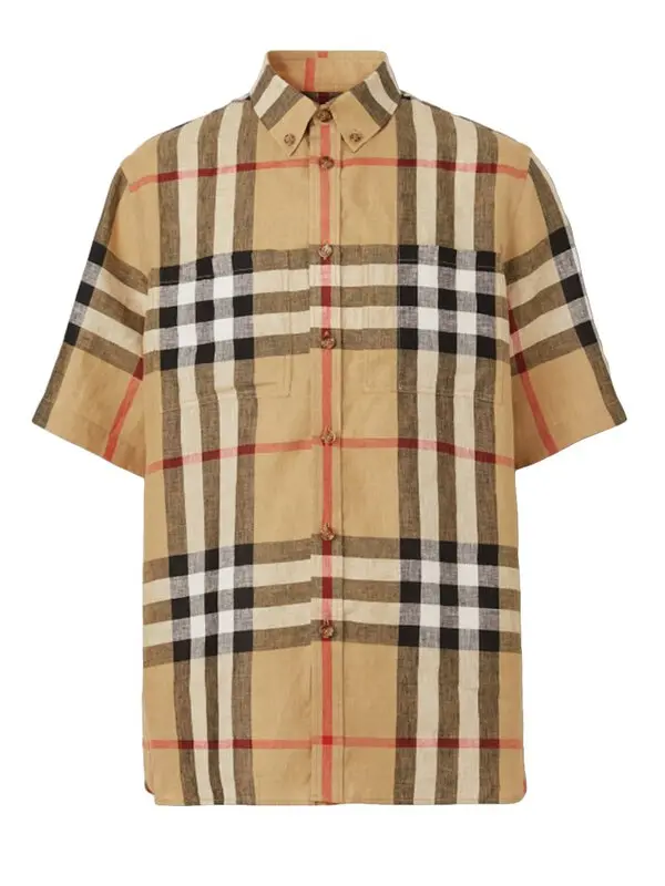 Burberry Check Linen Oversized Shortsleeve Shirt
