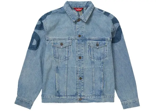 Supreme Inset Logo Denim Trucker Jacket - Washed Blue