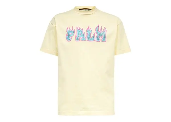 Palm Angels Logo Flames Vint Tee Shirt - White/purple