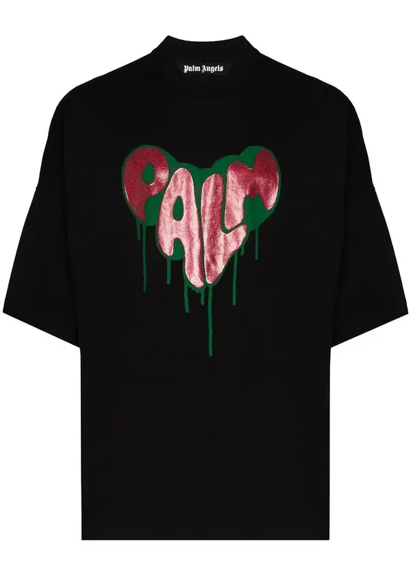 Palm Angels Palm Spray Heart T-shirt - Black Red Green