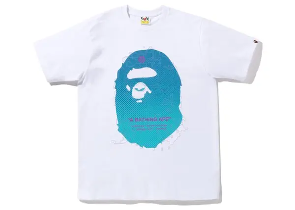 BAPE Big Ape Head Digital Mosaic Tee Shirt - White Blue