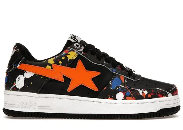 BAPE A Bathing Ape Sta Paint Splatter Sneakers - Black/orange/white