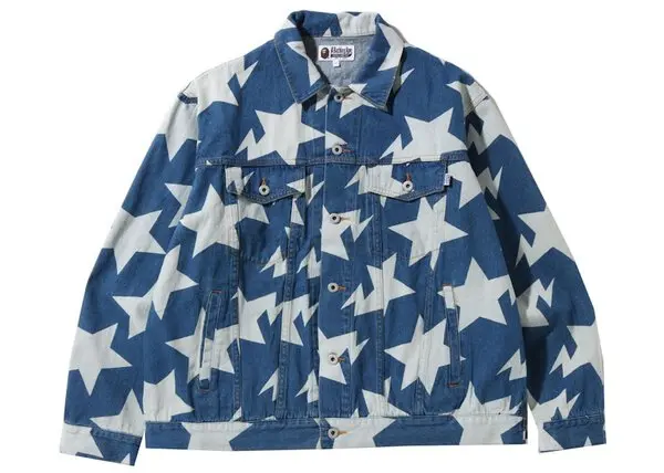 BAPE Sta Pattern Loose Fit Denim Jacket - Indigo