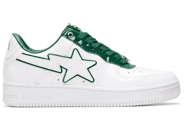 BAPE A Bathing Ape Sta Patent Leather Sneakers - White/green