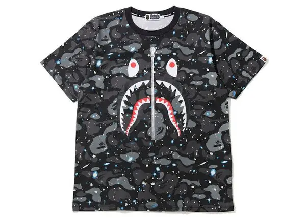BAPE Space Camo Shark Tee Shirt - Black
