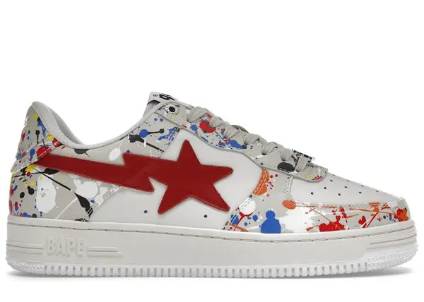 BAPE A Bathing Ape Sta Paint Sneakers - Beige/red/white