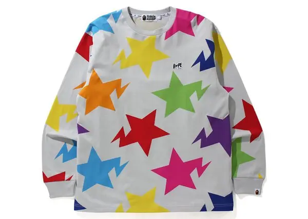BAPE Sta Pattern Relaxed Fit Long Sleeve Tee Shirt - Multicolor