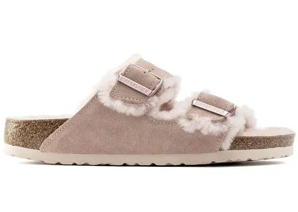 BIRKENSTOCK Arizona Shearling Suede Sandals - Light Rose