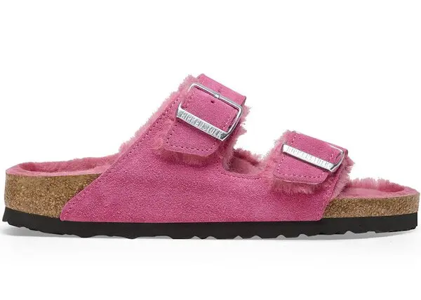 BIRKENSTOCK Arizona Shearling Suede Sandals - Fuchsia Tulip