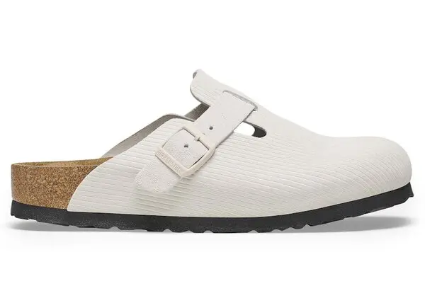 BIRKENSTOCK Boston Embossed Corduroy Suede Clogs - Antique White