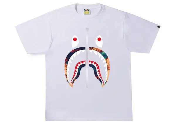 BAPE Tie Dye Shark Tee Shirt - White/navy Blue