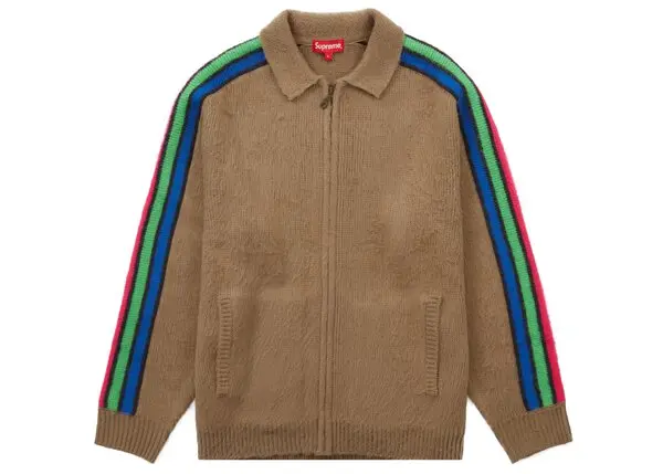 Supreme Sleeve Stripe Zip Up Sweater - Dusty Brown