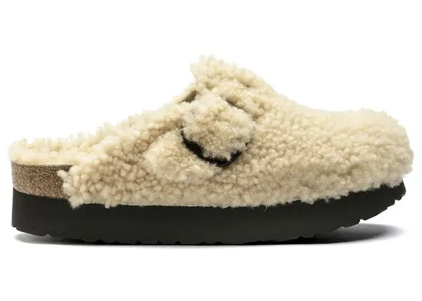 BIRKENSTOCK Boston Big Buckle Platform Shearling Clogs - Teddy Eggshell