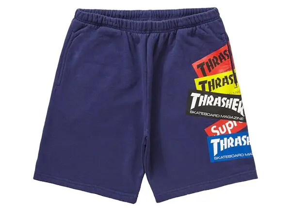 Supreme Thrasher Logo Sweatshort - Washed Navy Blue