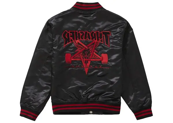Supreme Thrasher Satin Varsity Jacket - Black