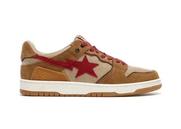 BAPE A Bathing Ape Sk8 Stain Sneakers - Wheat/red