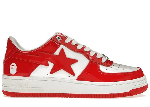 BAPE A Bathing Ape Sta Patent Leather Sneakers - White/red
