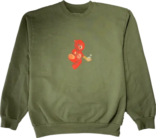 TRAVIS SCOTT Astroworld Tour Skipping Bear Crewneck Sweatshirt - Olive