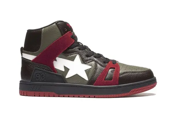 BAPE A Bathing Ape Sta 93 Hi Sneakers - Khaki Green/dark Red/black