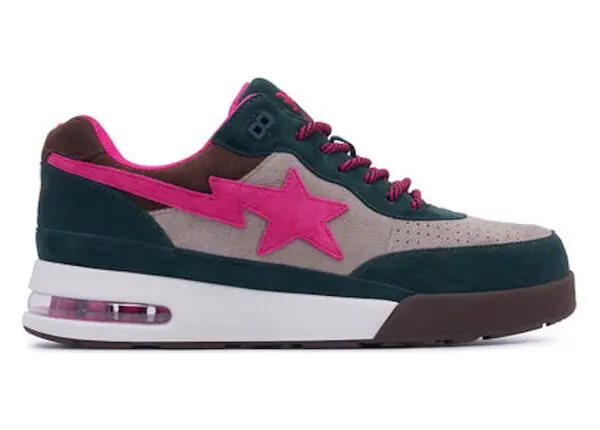 BAPE A Bathing Ape Road Sta Premium Suede Sneakers - Dark Green/pink/beige