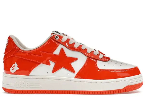 BAPE A Bathing Ape Sta Patent Leather Sneakers - Orange/white
