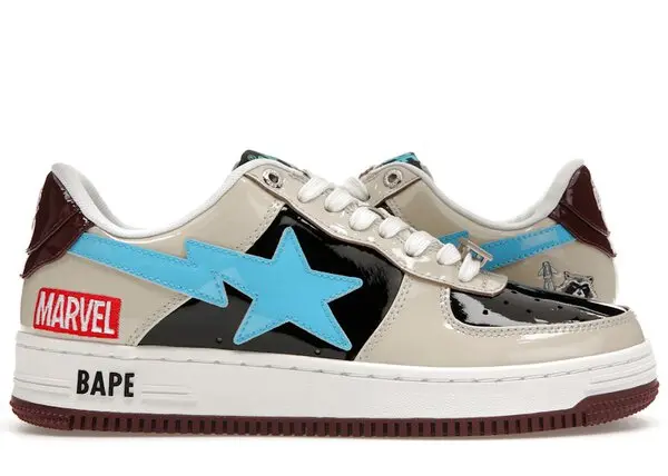 BAPE A Bathing Ape Sta Marvel Comics Rocket Raccoon Sneakers - Beige/black