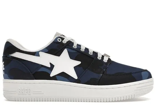 BAPE A Bathing Ape Sta Low Camo Sneakers - Navy Blue/white