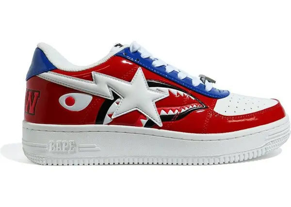 BAPE A Bathing Ape Sta Low M2 20th Anniversary Patent Sneakers - Red/white/blue