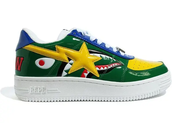 BAPE A Bathing Ape Sta Low M2 20th Anniversary Patent Shark - Green/yellow/blue