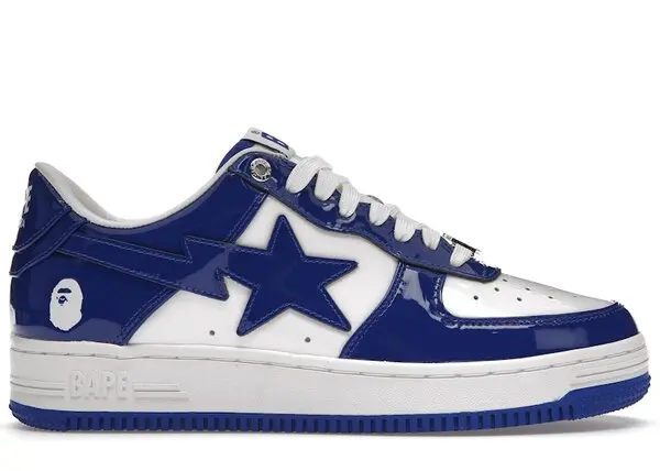 BAPE A Bathing Ape Sta Patent Leather Sneakers - White/blue