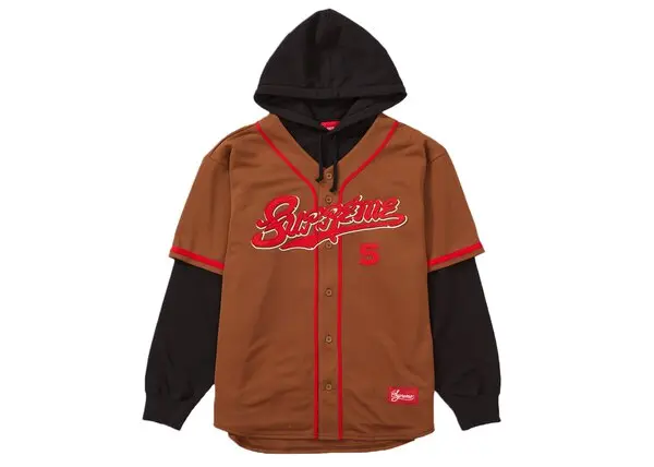 Supreme Baseball Jersey Hooded Sweatshirt - Brown | Editorialist