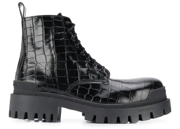 Balenciaga Strike 20mm Croc Embossed Lace Up Boot