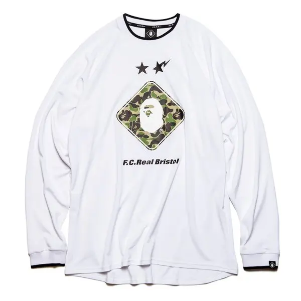 BAPE X F. C. R. B. Emblem Long Sleeve Tee Shirt - White