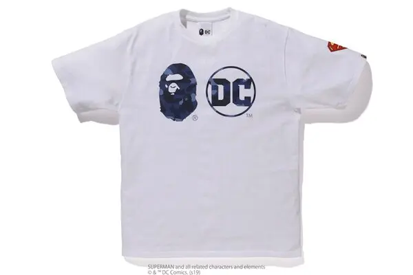 BAPE X Dc Superman Apehead Dc Logo Tee Shirt - White/navy Blue