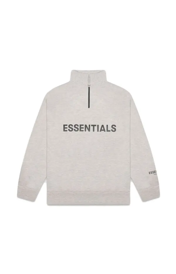 Fear Of God Essentials Half Zip Pullover Sweater - Heather Oatmeal