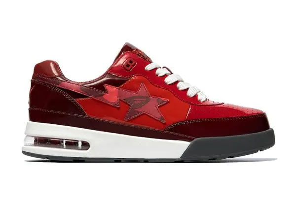 BAPE A Bathing Ape Road Sta Patent Leather Sneakers - Red/burgundy/white