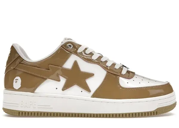 BAPE A Bathing Ape Sta Patent Leather Sneakers - White/khaki
